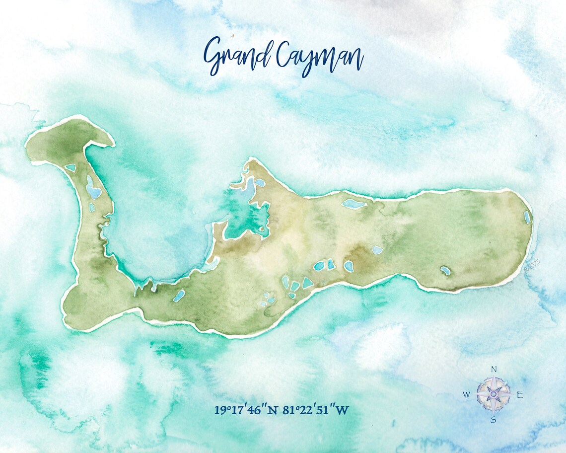 Grand Cayman Watercolor Map, Customized Gift, Art Print - Etsy