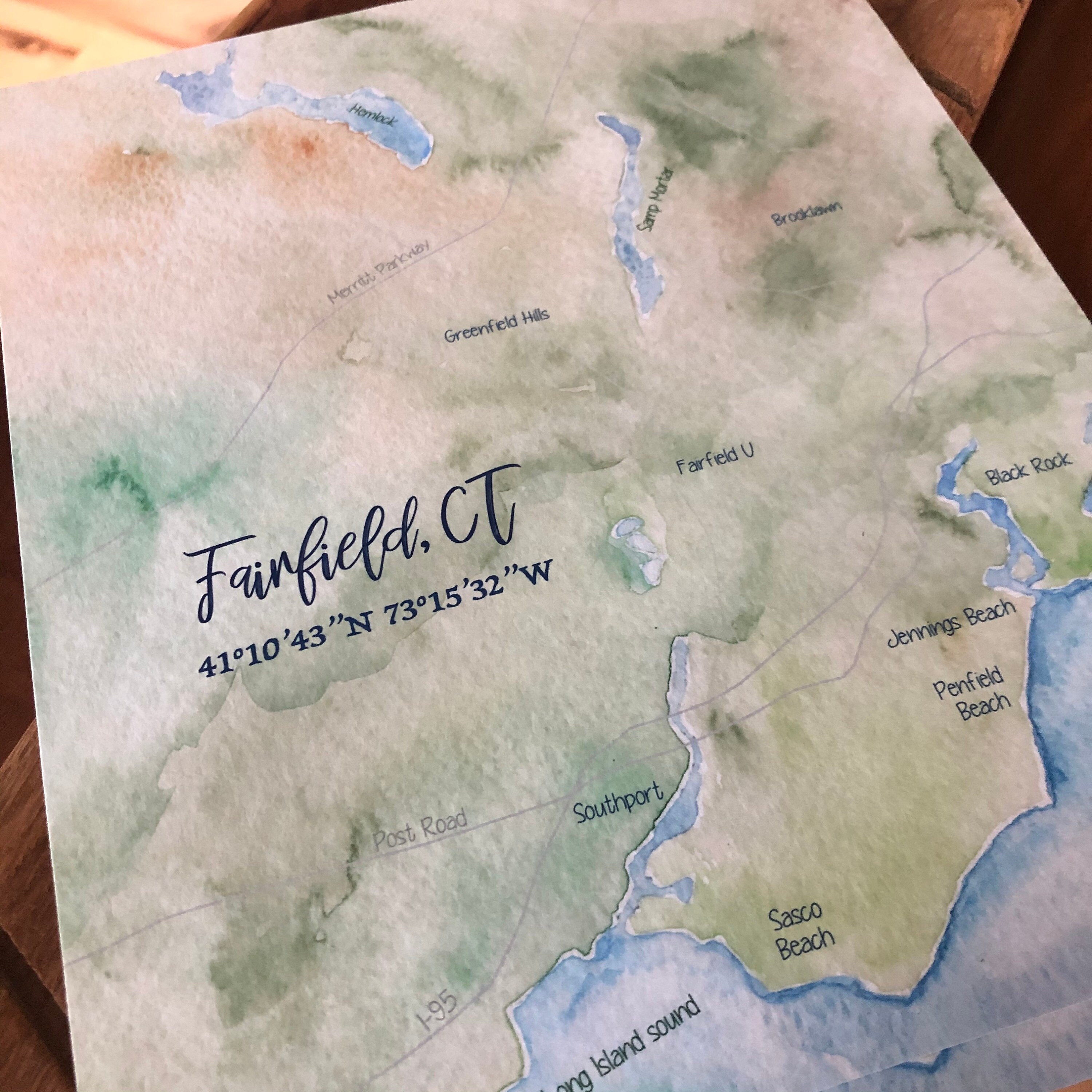 Fairfield CT Watercolor Map | Etsy