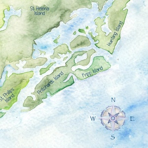 Beaufort St Helena Fripp Island SC Watercolor Map - Etsy