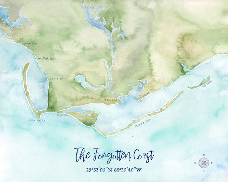 Forgotten Coast FL Watercolor Map - Etsy