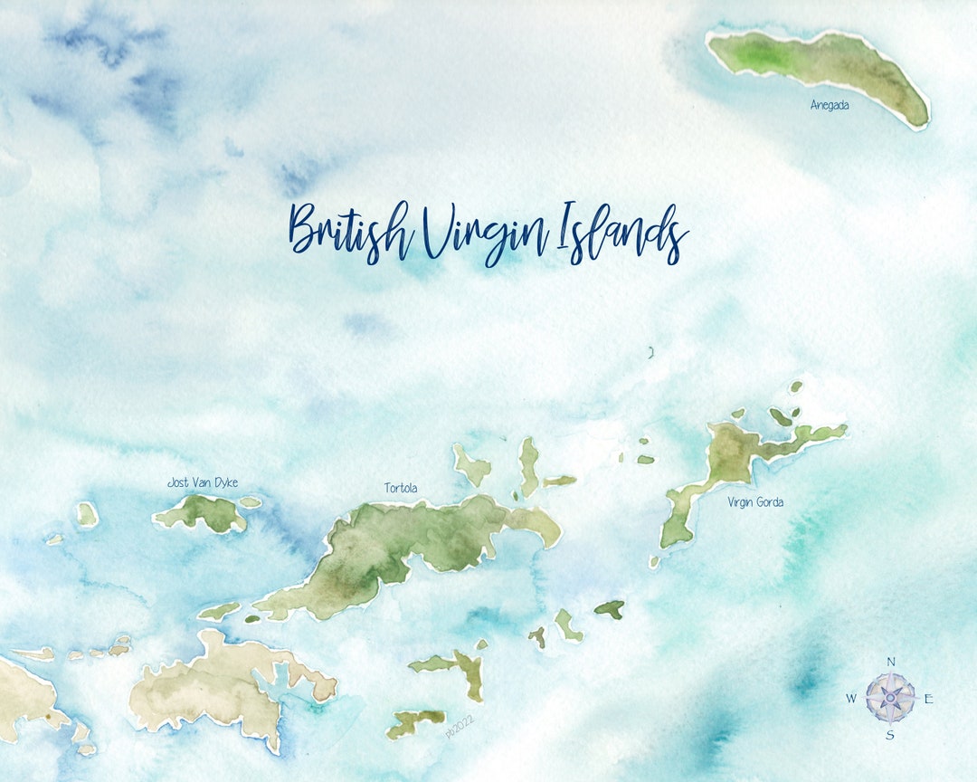British Virgin Island Watercolor Map - Etsy