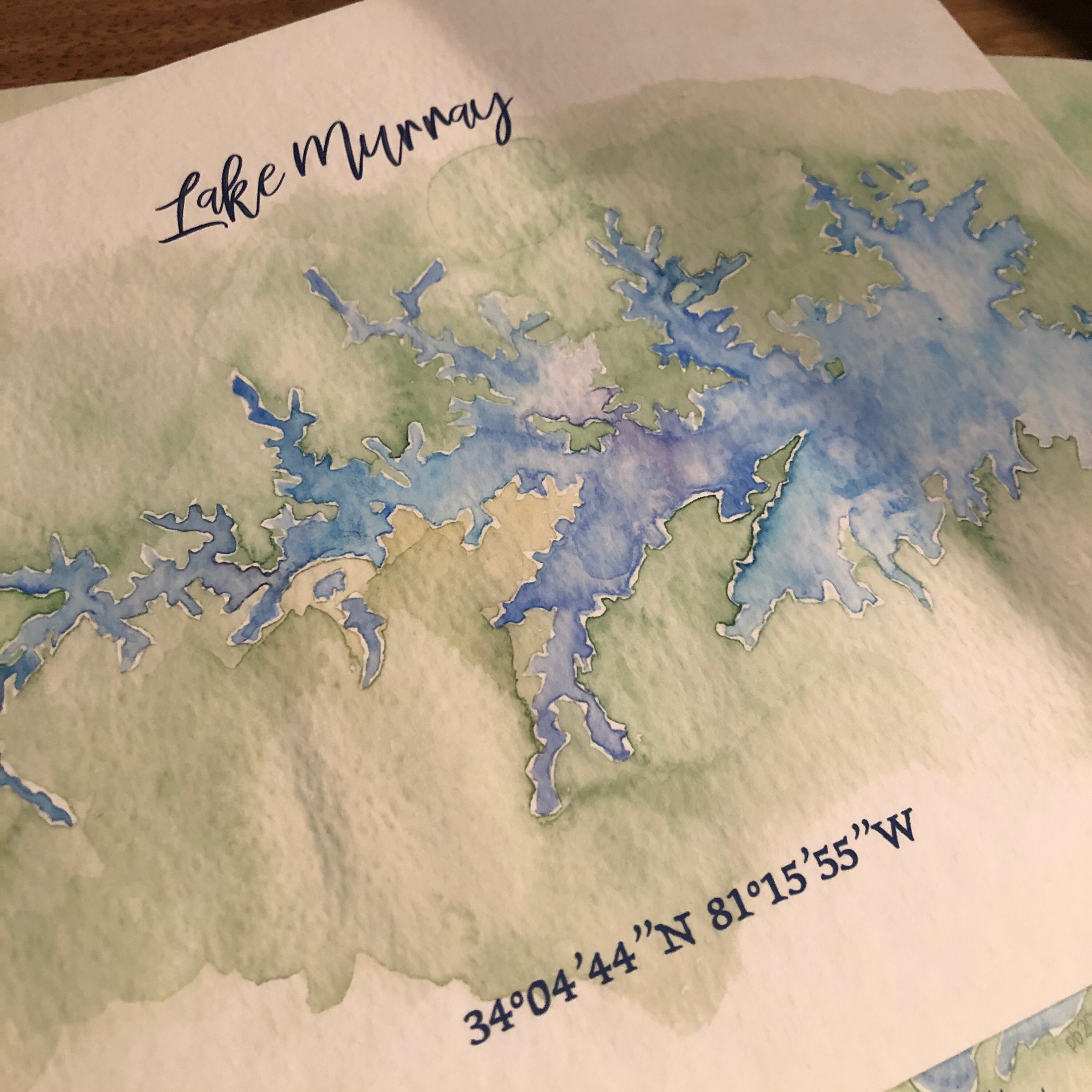 Lake Murray Watercolor Map 8x10 | Etsy