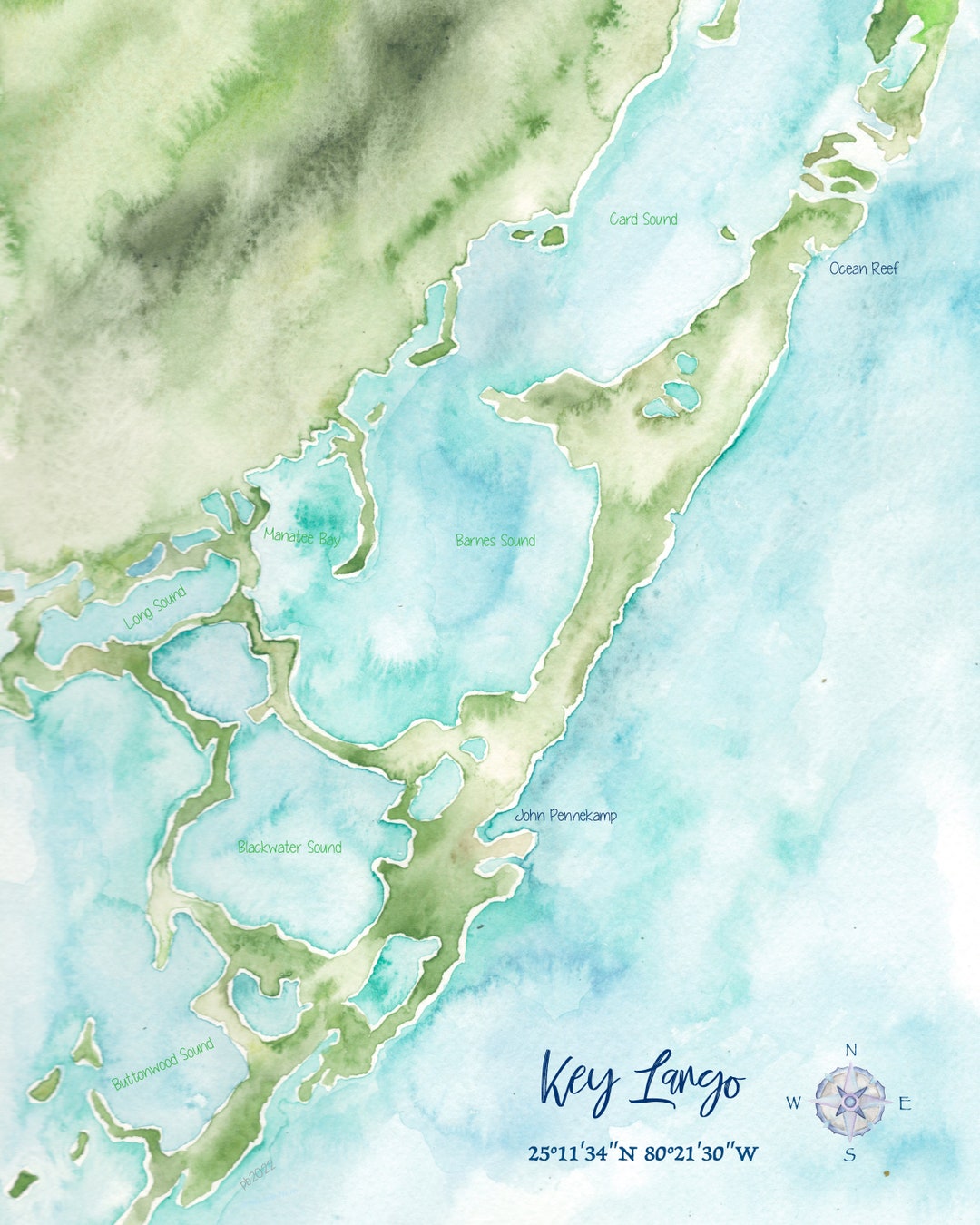 Key Largo Florida Watercolor Map - Etsy