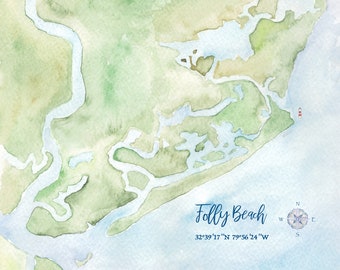 Folly Beach Watercolor Map 8x10 - Etsy