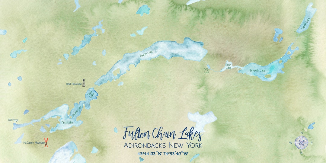 Fulton Chain Lakes NY Watercolor Map - Etsy