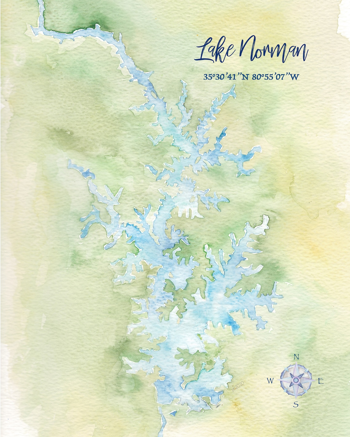 Lake Norman NC Watercolor Map - Etsy