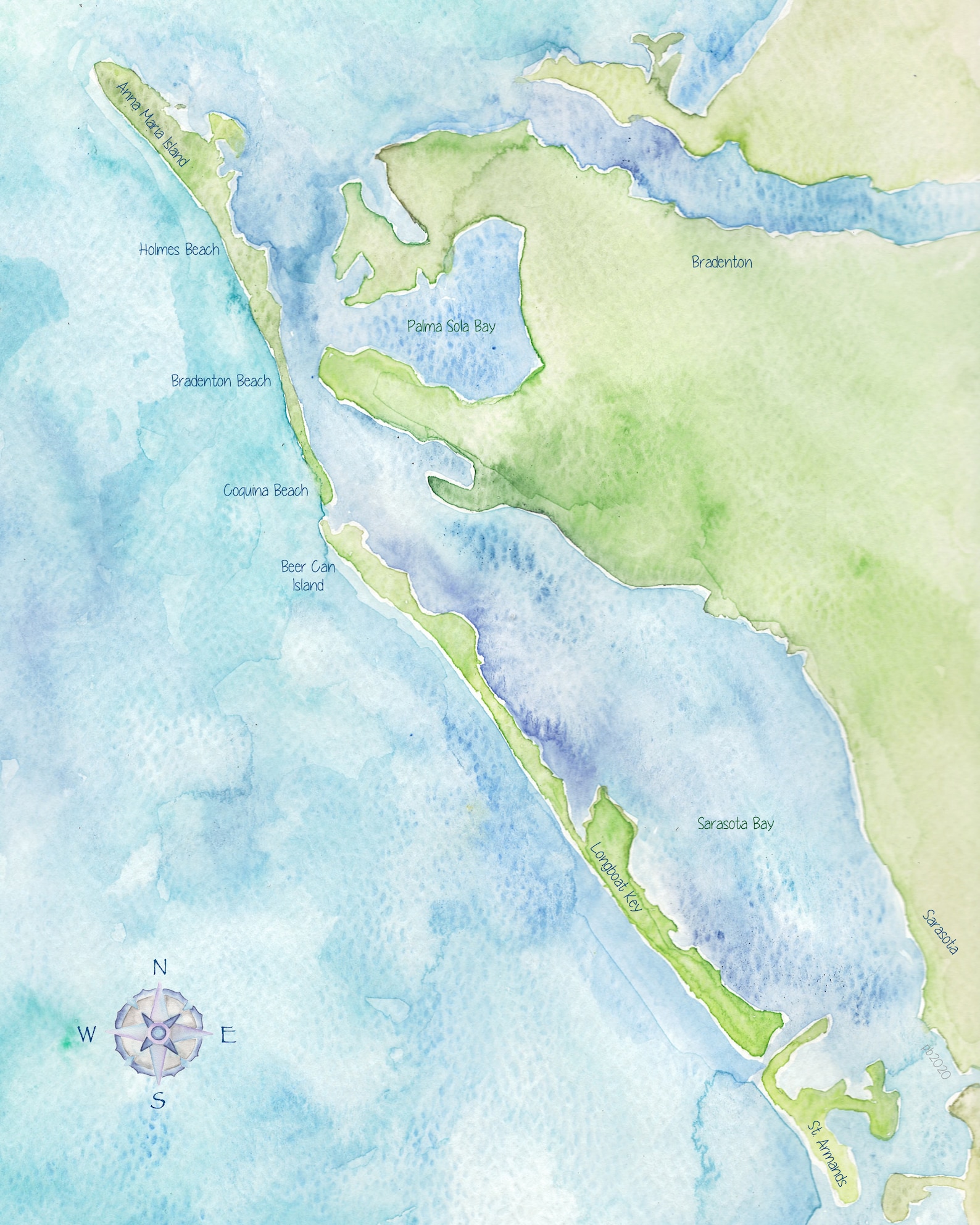 Longboat Key FL Watercolor Map - Etsy