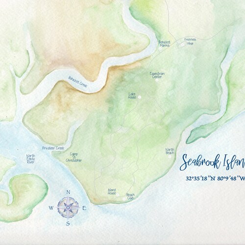 Seabrook Island Watercolor Map With Details 8x10 - Etsy