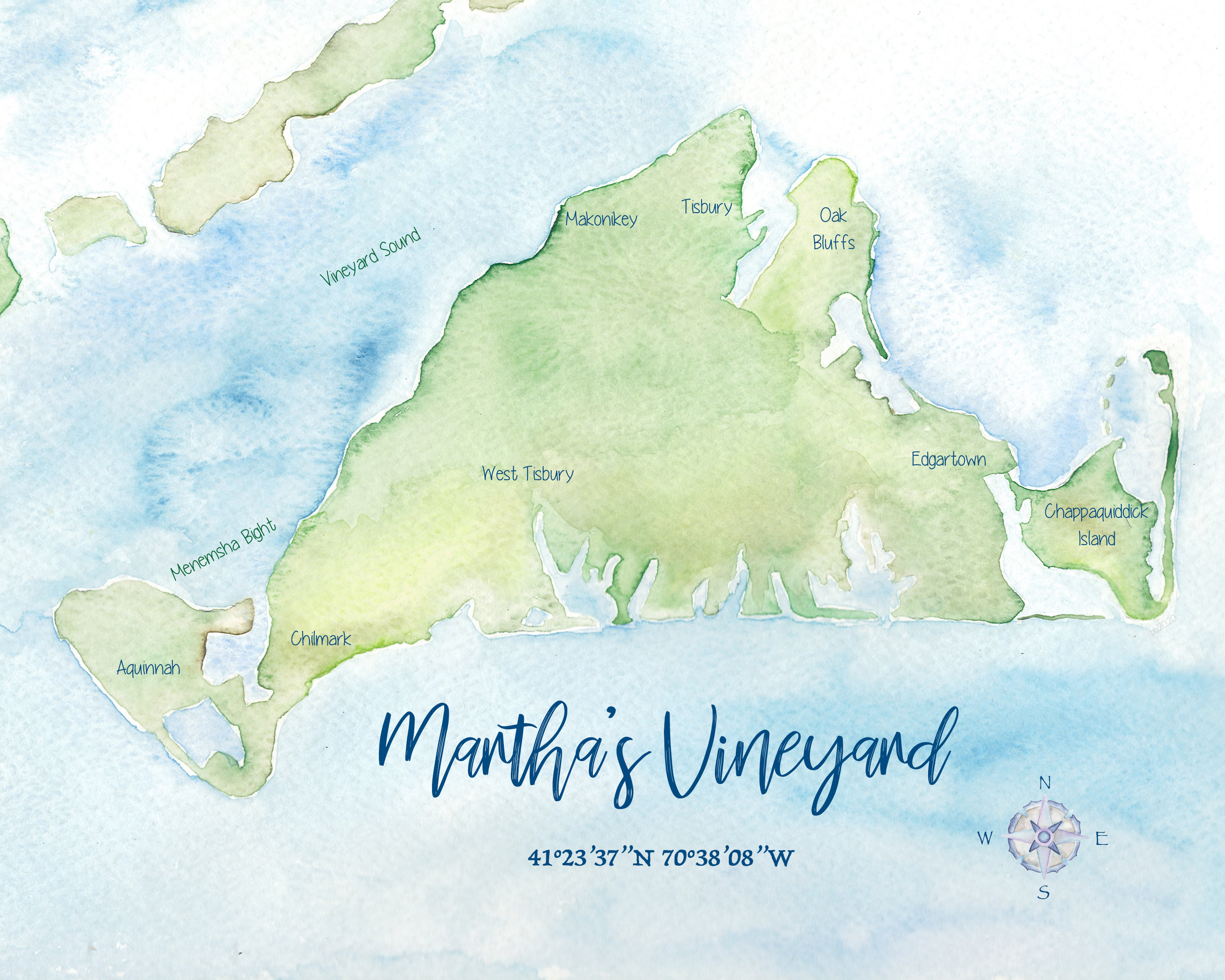 Mapa de acuarela de Martha's Vineyard - Etsy España