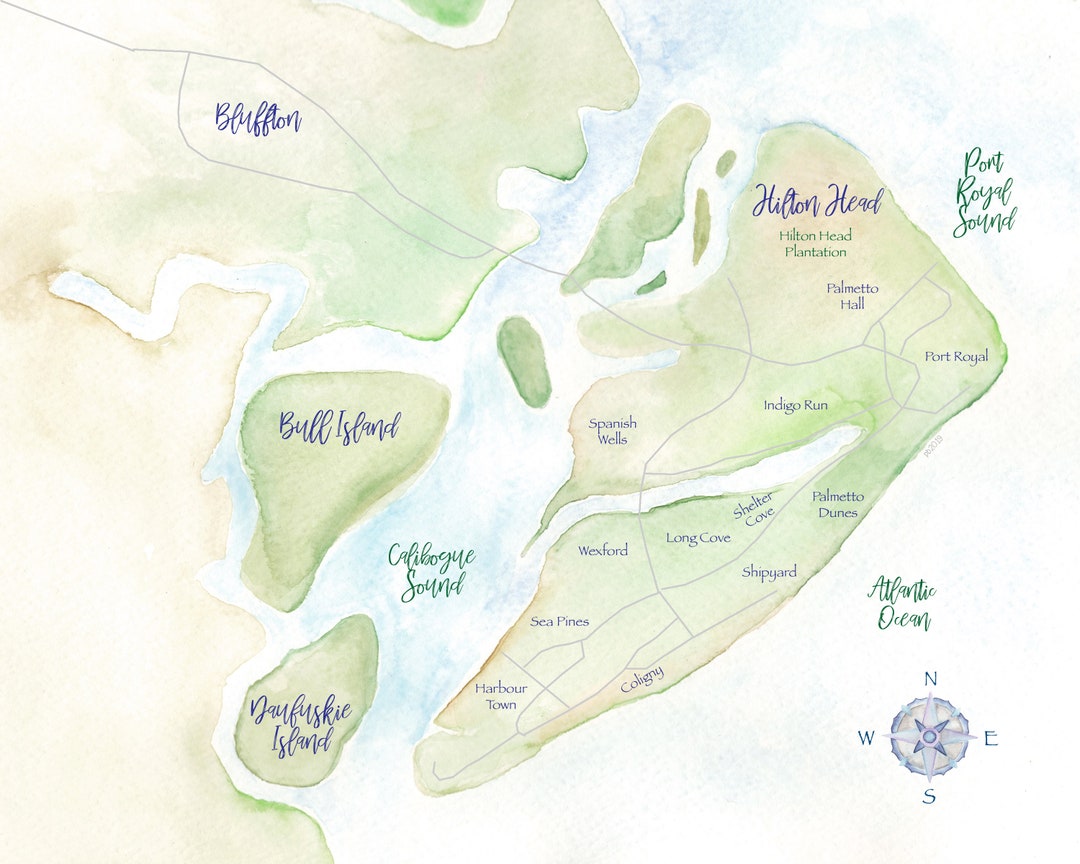 Hilton Head Watercolor Map - Etsy