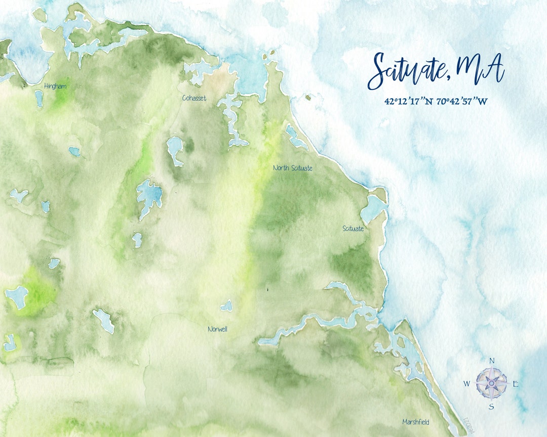 Scituate MA Watercolor Map 8x10 - Etsy