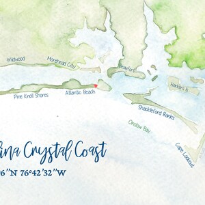 Crystal Coast NC Watercolor Map - Etsy