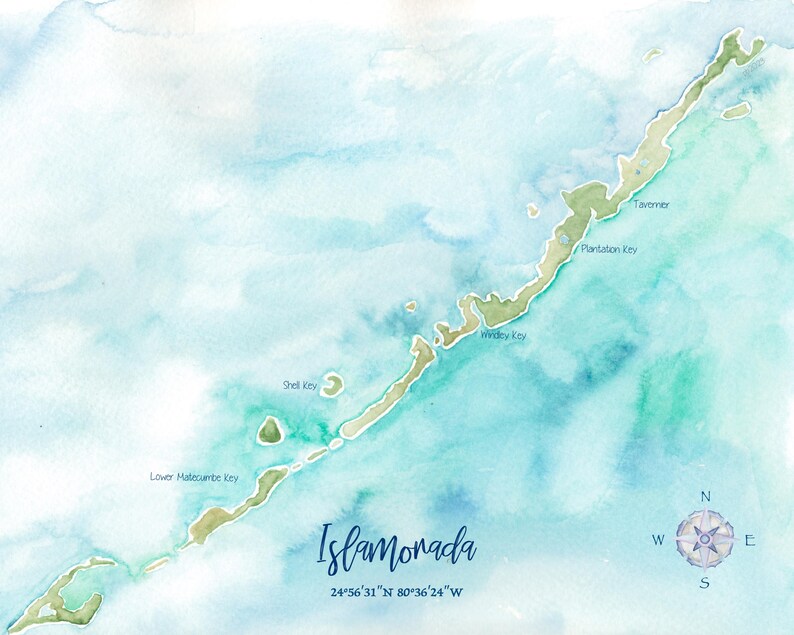 Islamorada Florida Keys Watercolor Map - Etsy