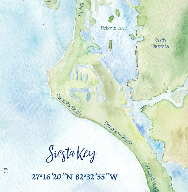 Siesta Key FL Watercolor Map - Etsy