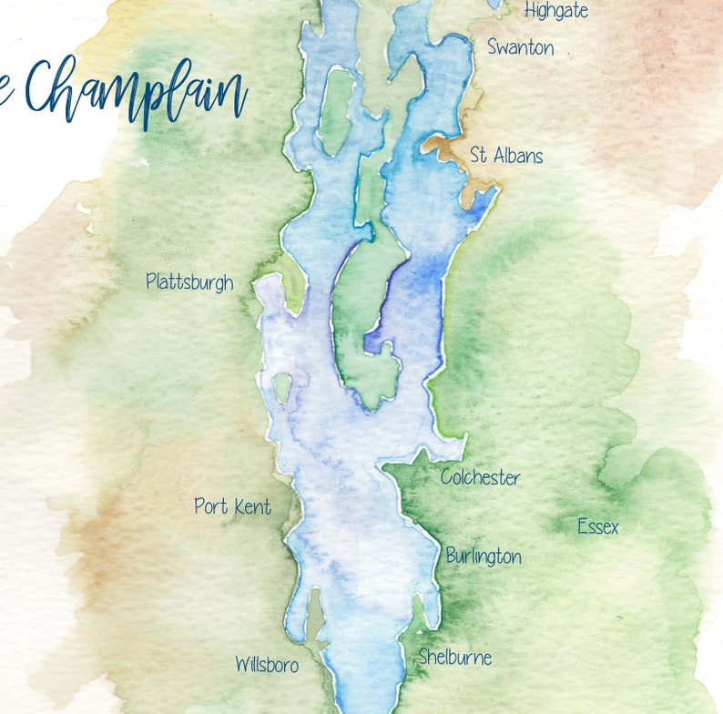 Lake Champlain Watercolor Map | Etsy