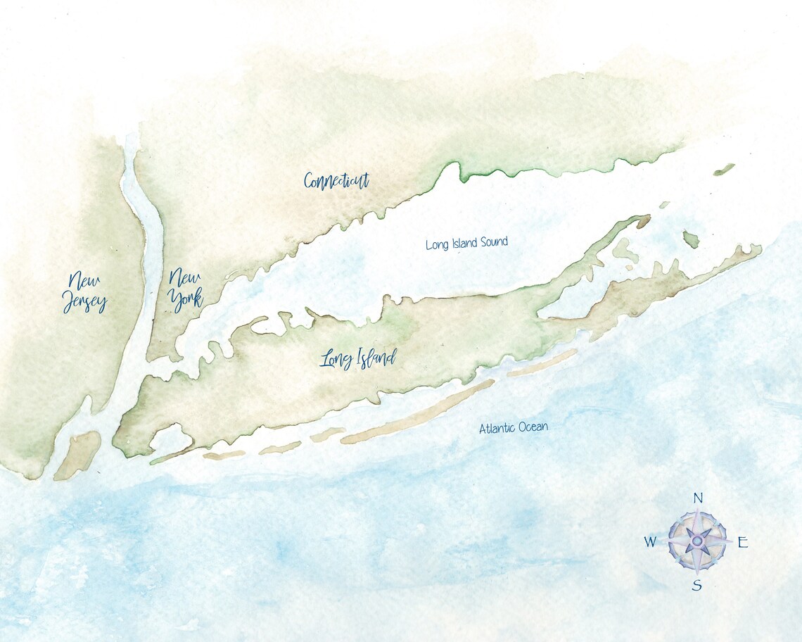 Long Island Sound Watercolor Map - Etsy