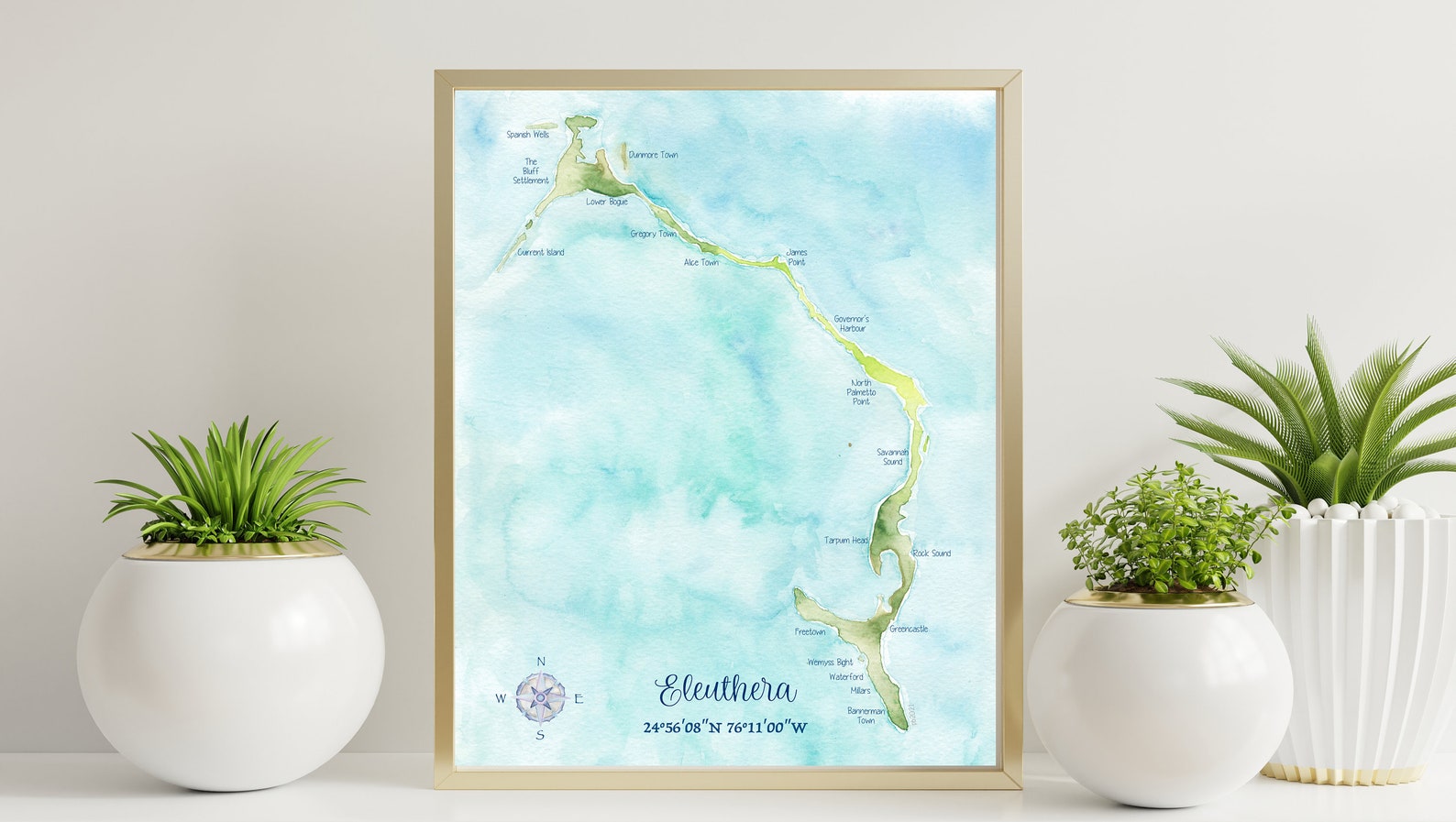Eleuthera Bahamas Watercolor Map - Etsy