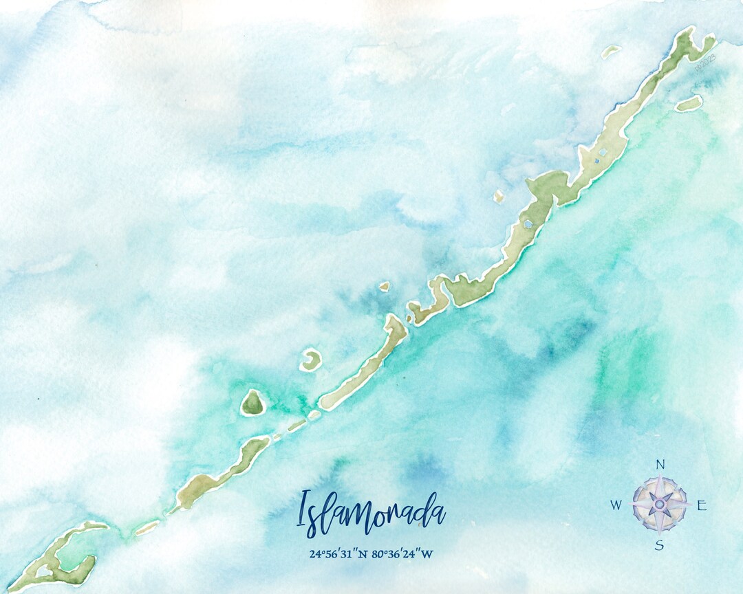 Islamorada Florida Keys Watercolor Map - Etsy