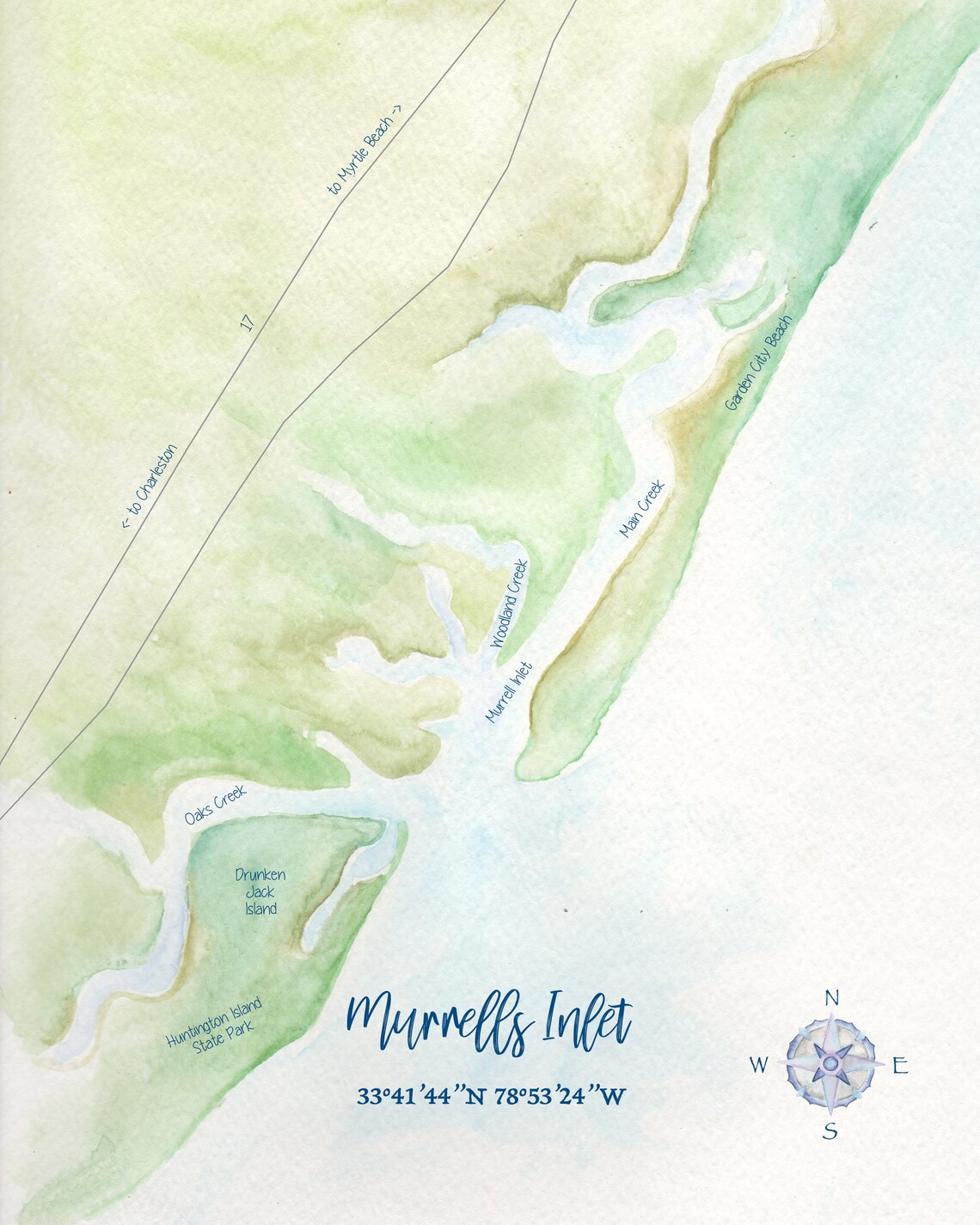 Murrells Inlet Watercolor Map - Etsy