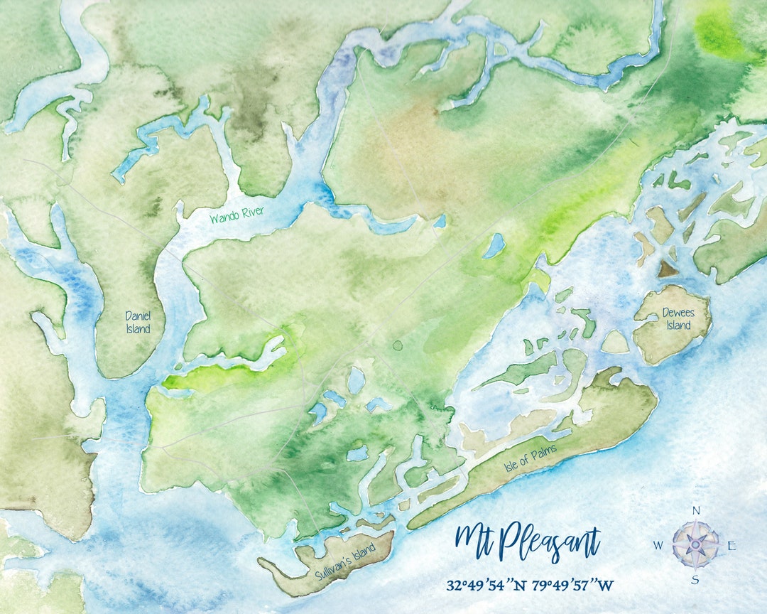 Mount Pleasant Watercolor Map - Etsy