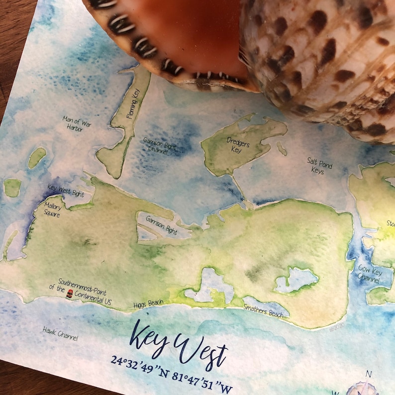 Key West FL Watercolor Map - Etsy