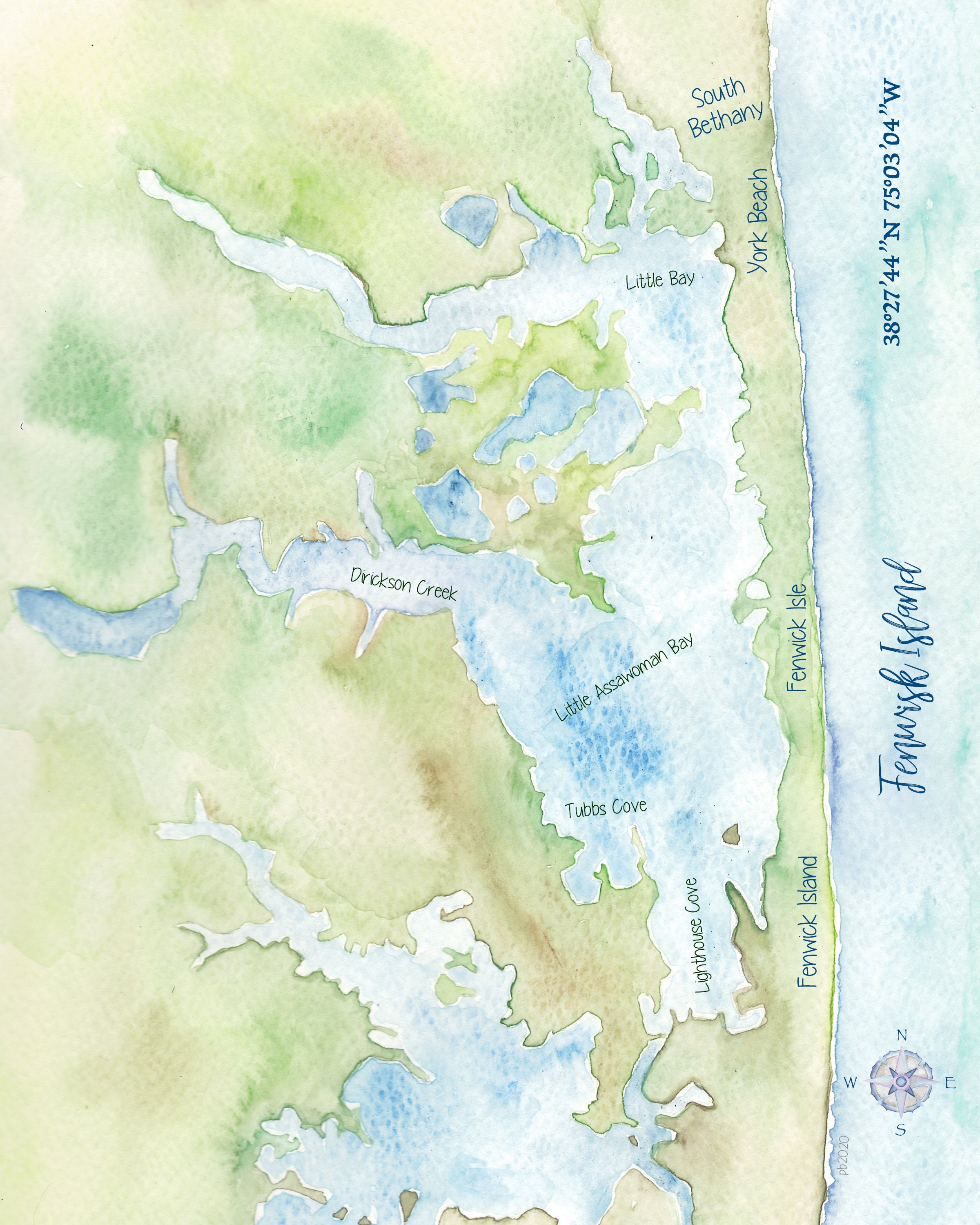 Fenwick Island DE Watercolor Map 8x10 | Etsy