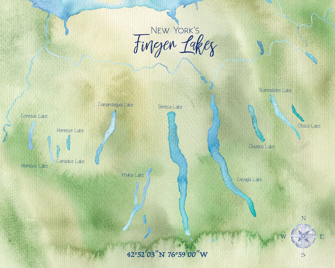 Finger Lakes NY Watercolor Map - Etsy