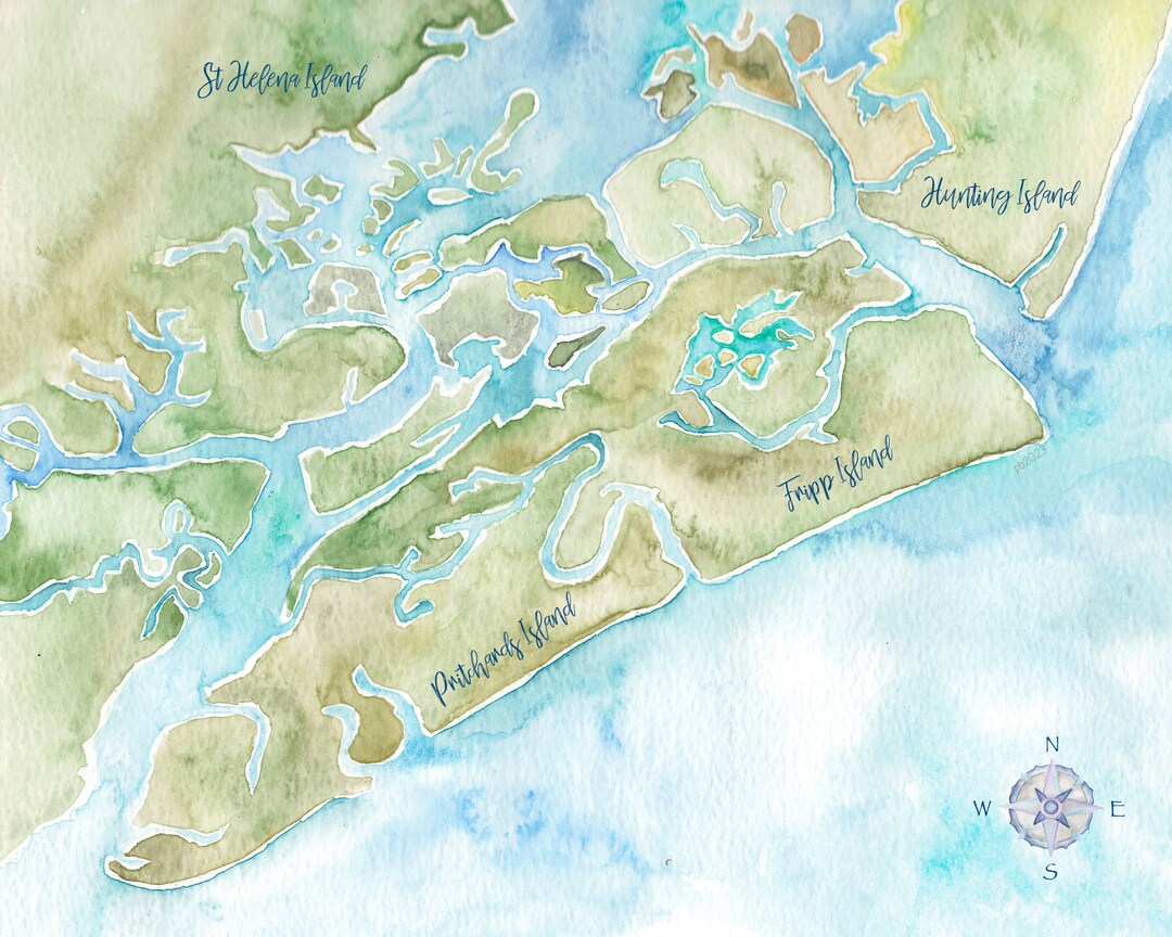 Fripp Island SC Watercolor Map - Etsy