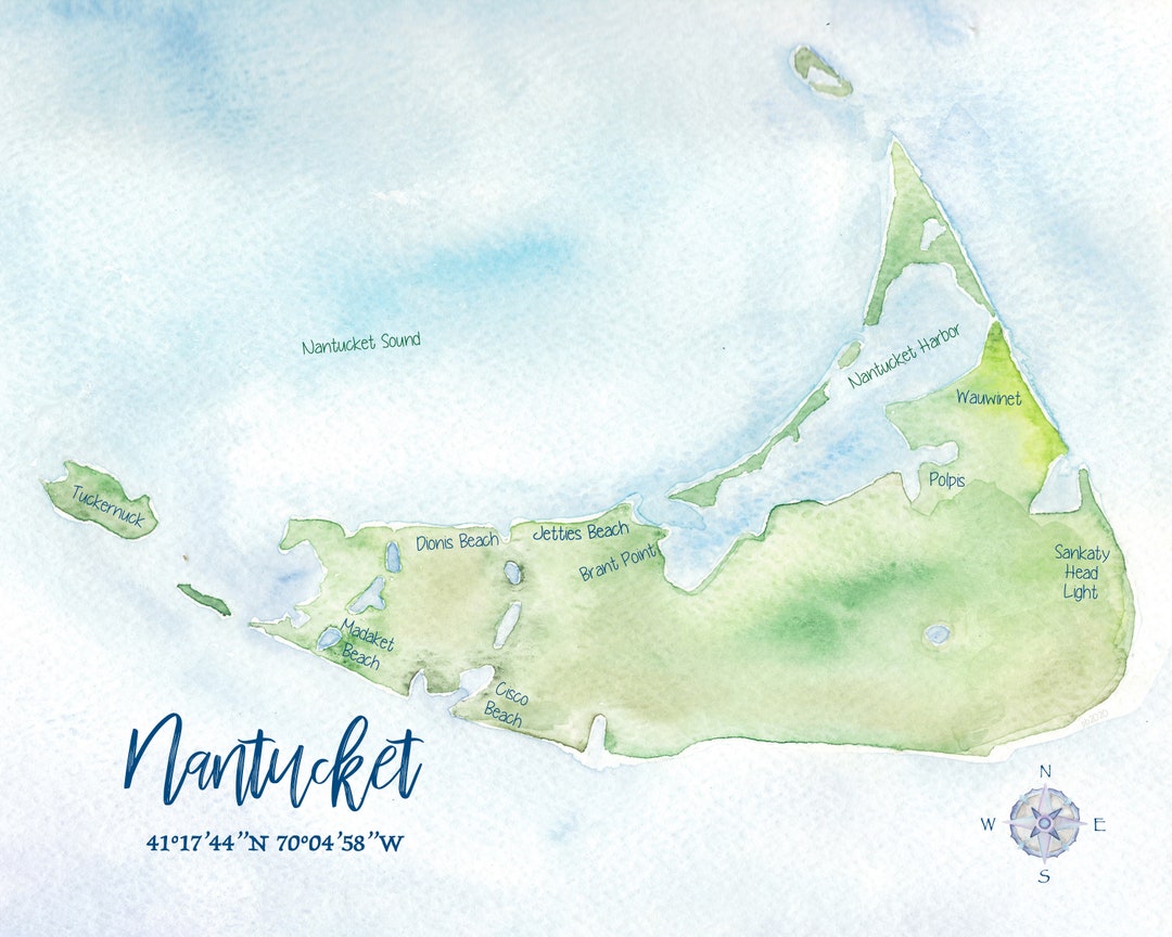 Nantucket Watercolor Map - Etsy