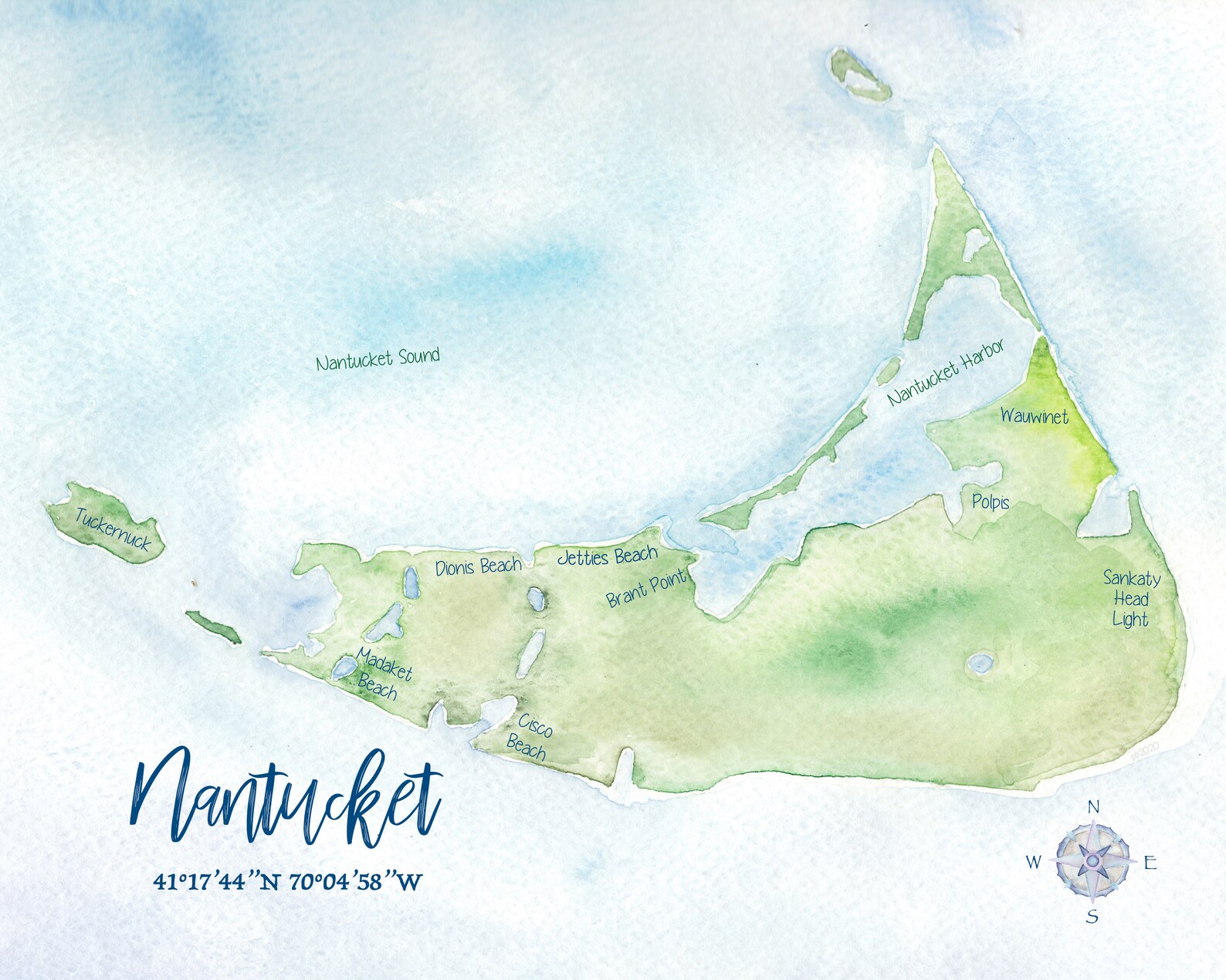 Nantucket Watercolor Map - Etsy