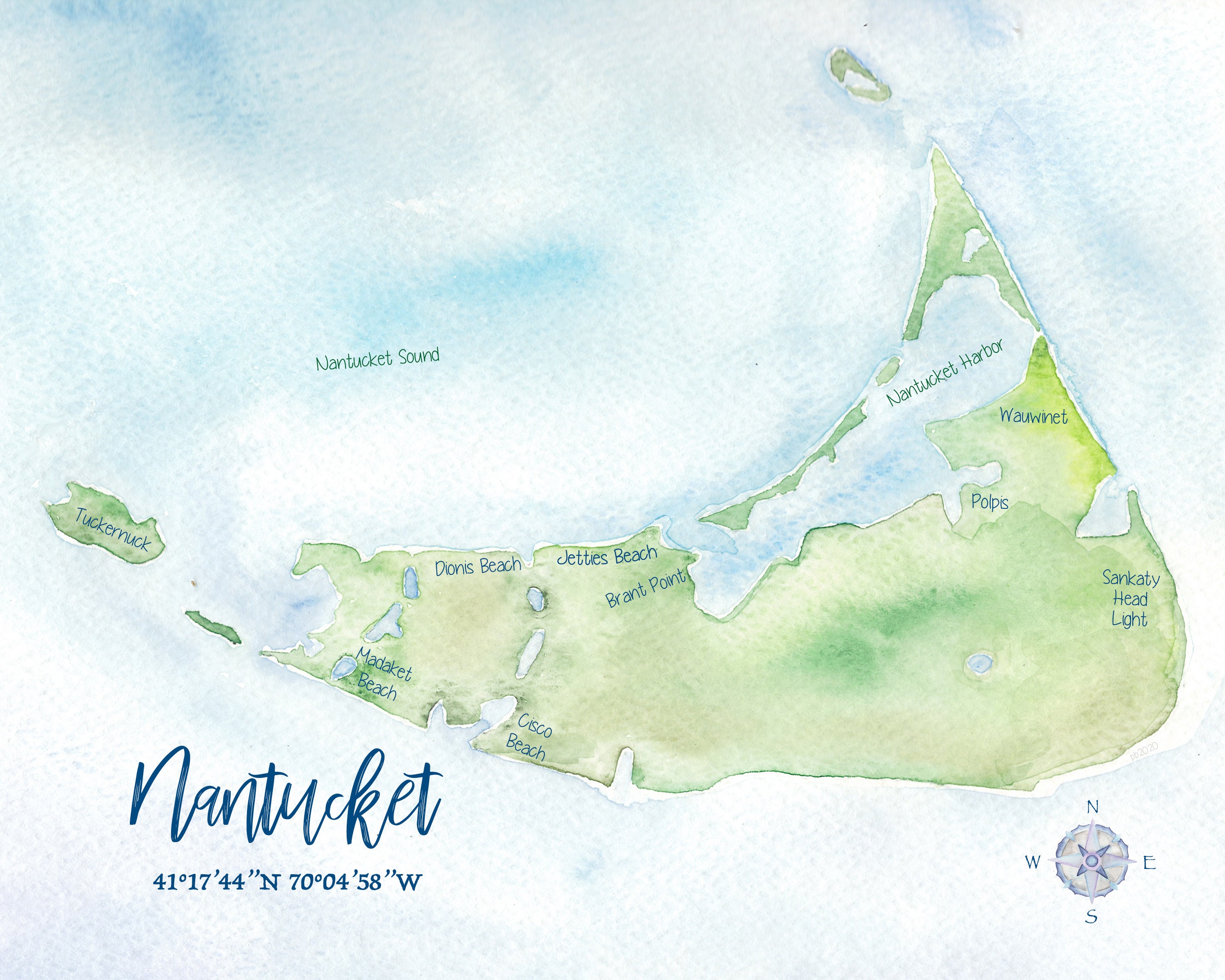 Nantucket Watercolor Map - Etsy