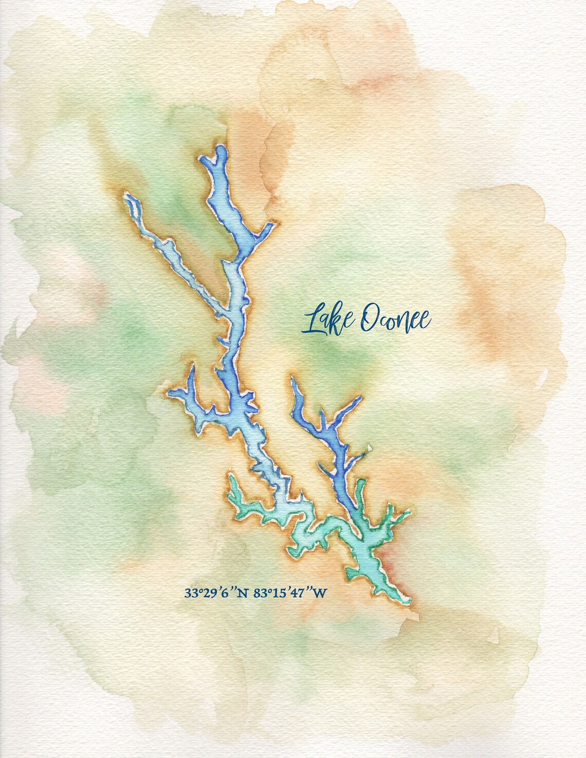 Lake Oconee GA Watercolor Map - Etsy