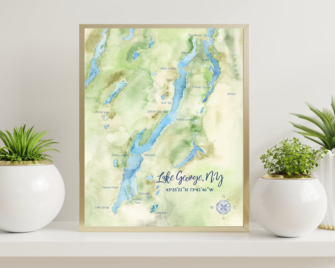 Lake George NY Watercolor Map | Etsy