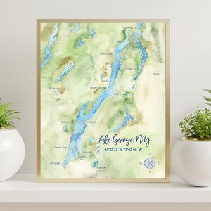 Lake George NY Watercolor Map 8x10 - Etsy