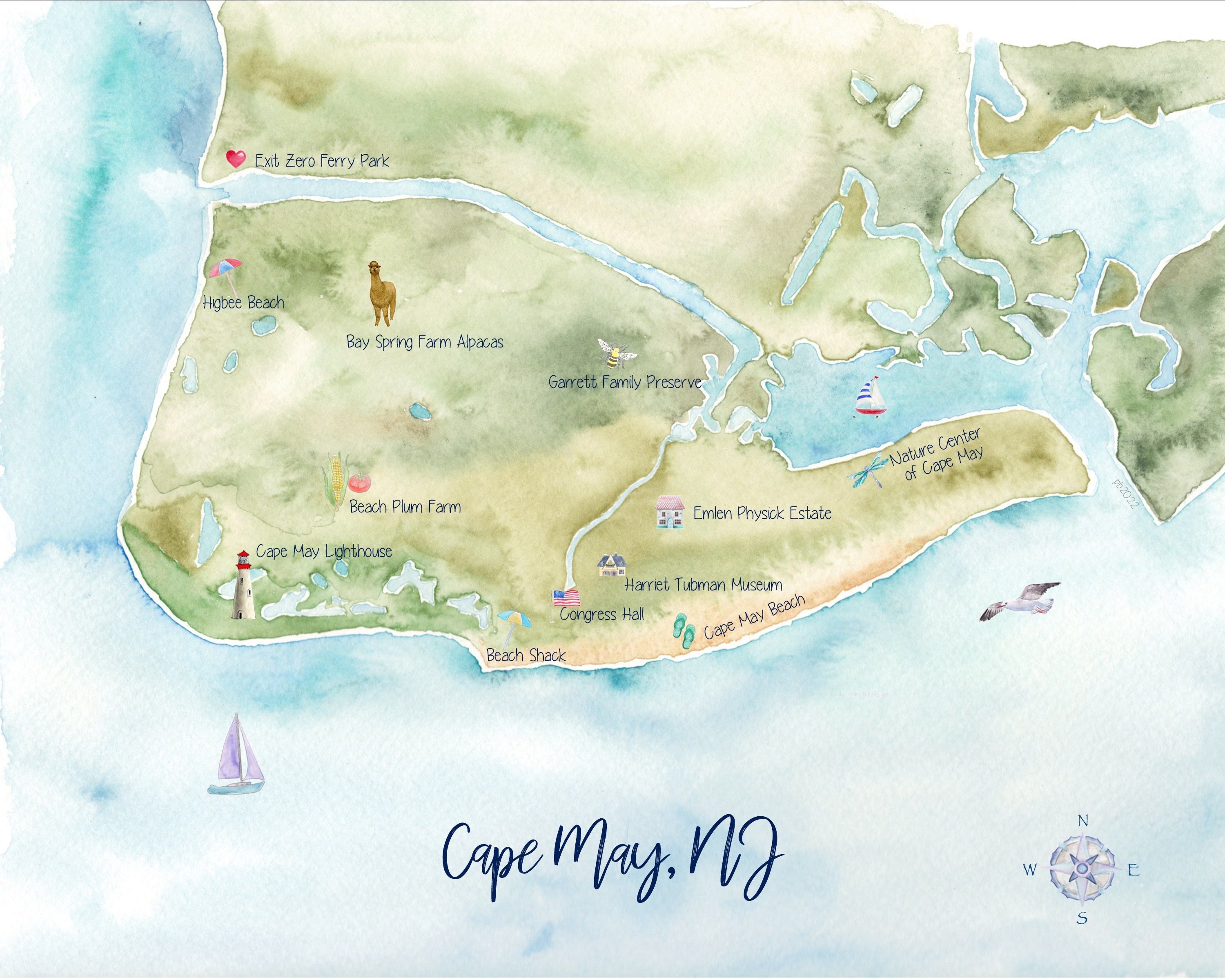 Cape May NJ Watercolor Map - Etsy