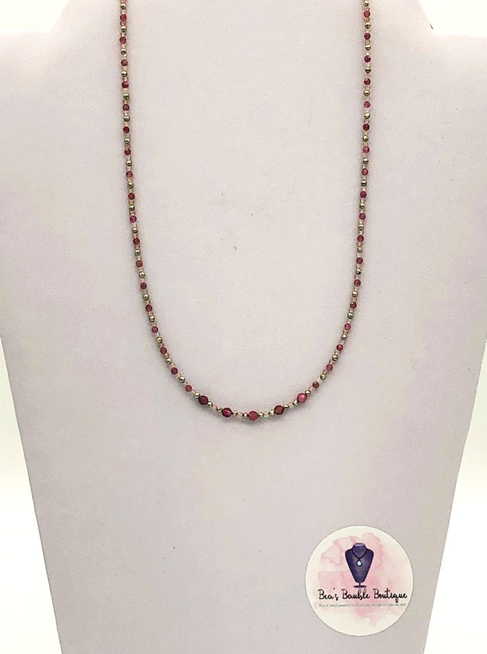 Natural Tourmaline and Strawberry Quartz and Pyrite Necklace - Etsy Canada