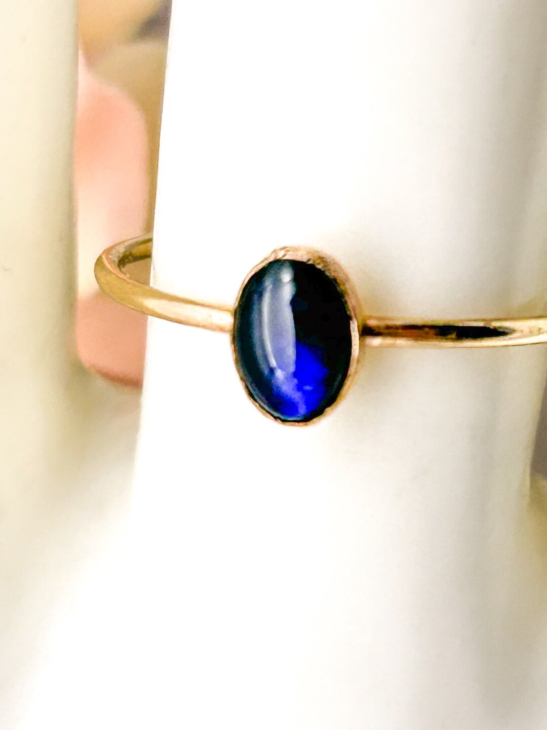 Natural Blue Ammolite Ring With 14k Gold Filled Bezel, Ancient Fossil ...