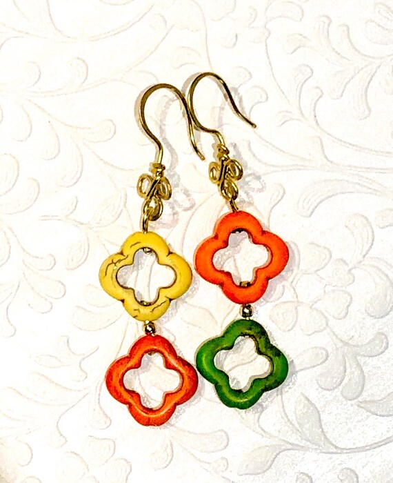 Colourful Howlite Flower Earrings Mid-century Mod Earrings - Etsy