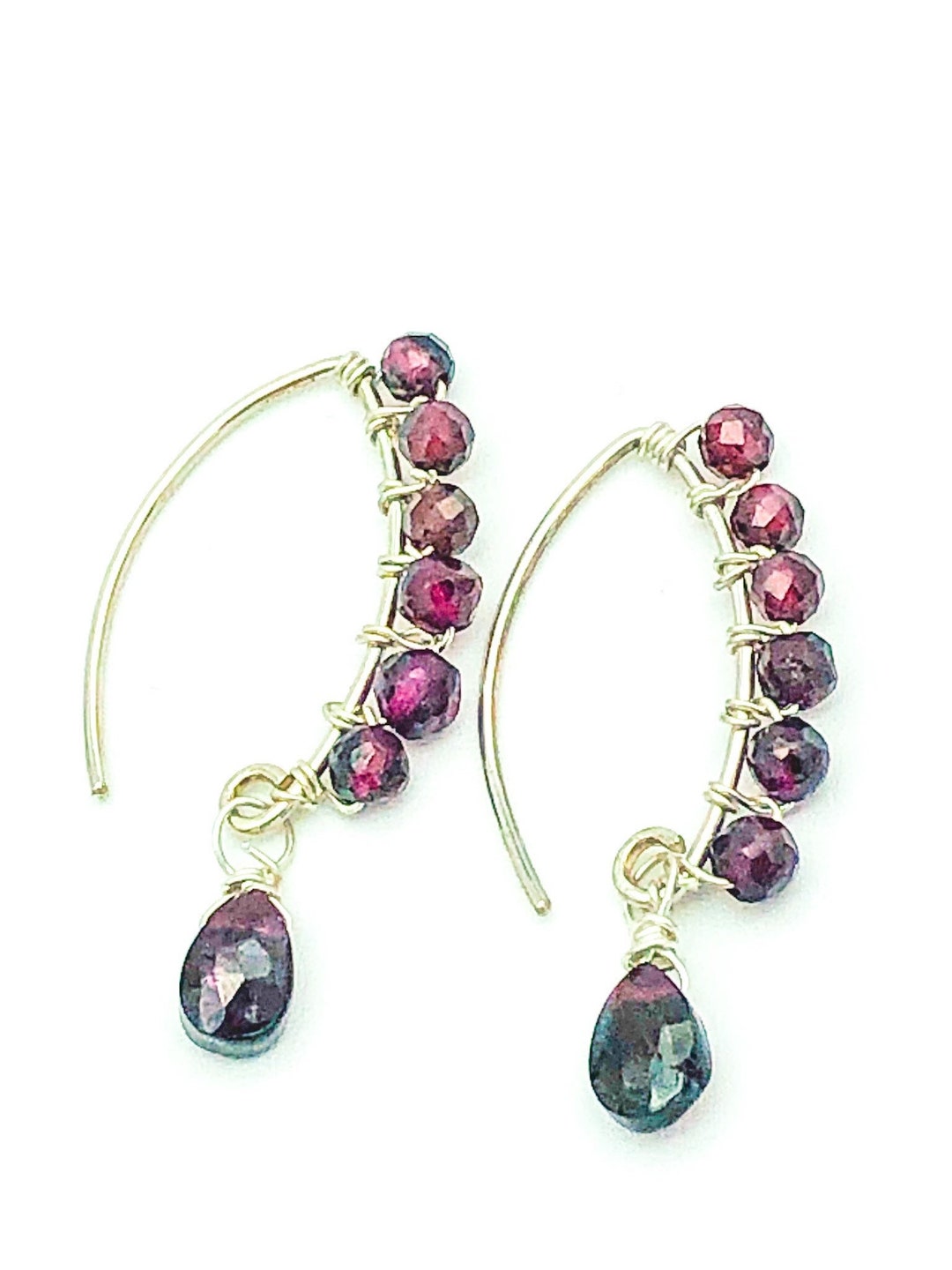 Sparkling Garnet Earrings Wire Wrapped in Sterling Silver, Personalized ...