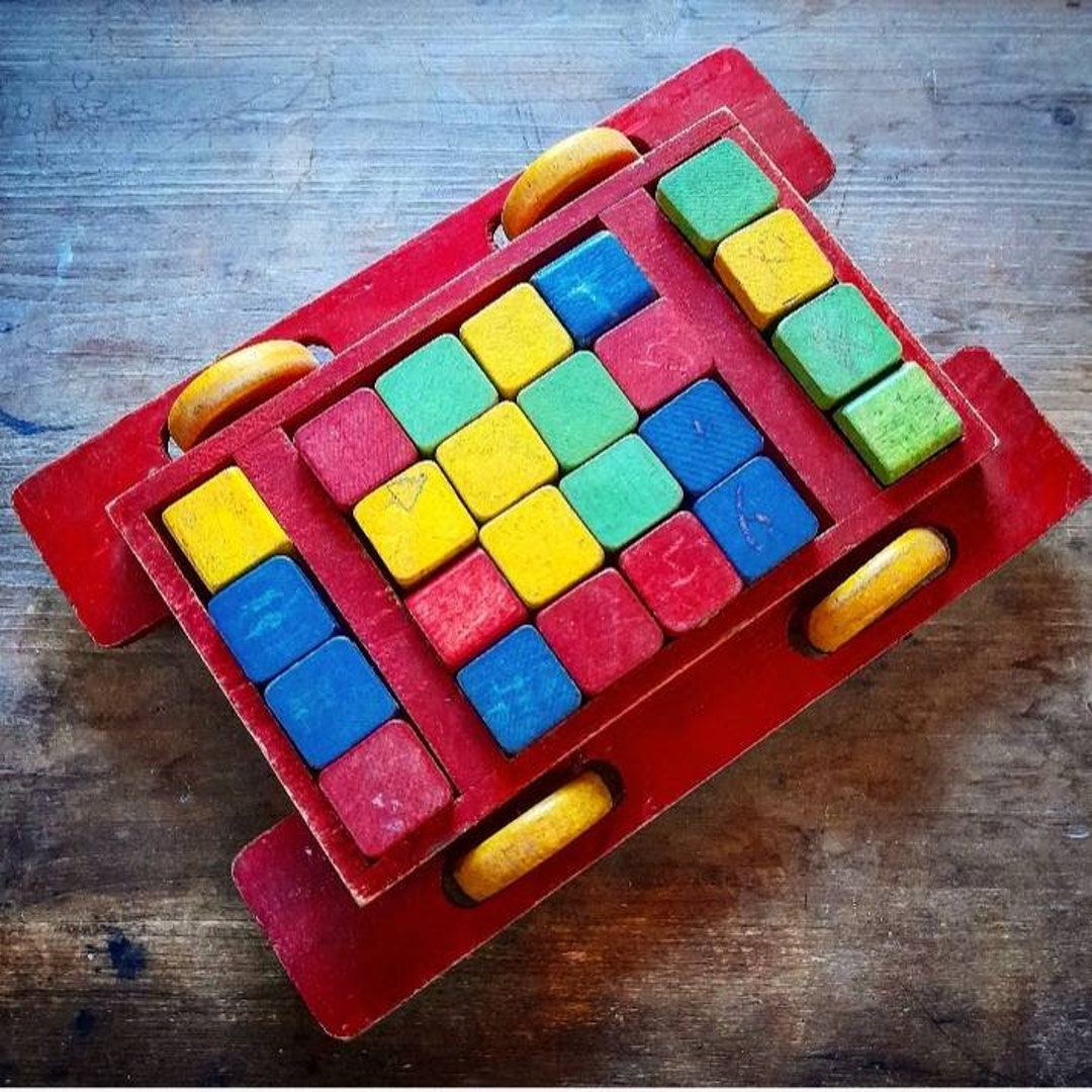 Chad Valley, Lovely Wooden Building Blocks on Wooden Trolley. - Etsy