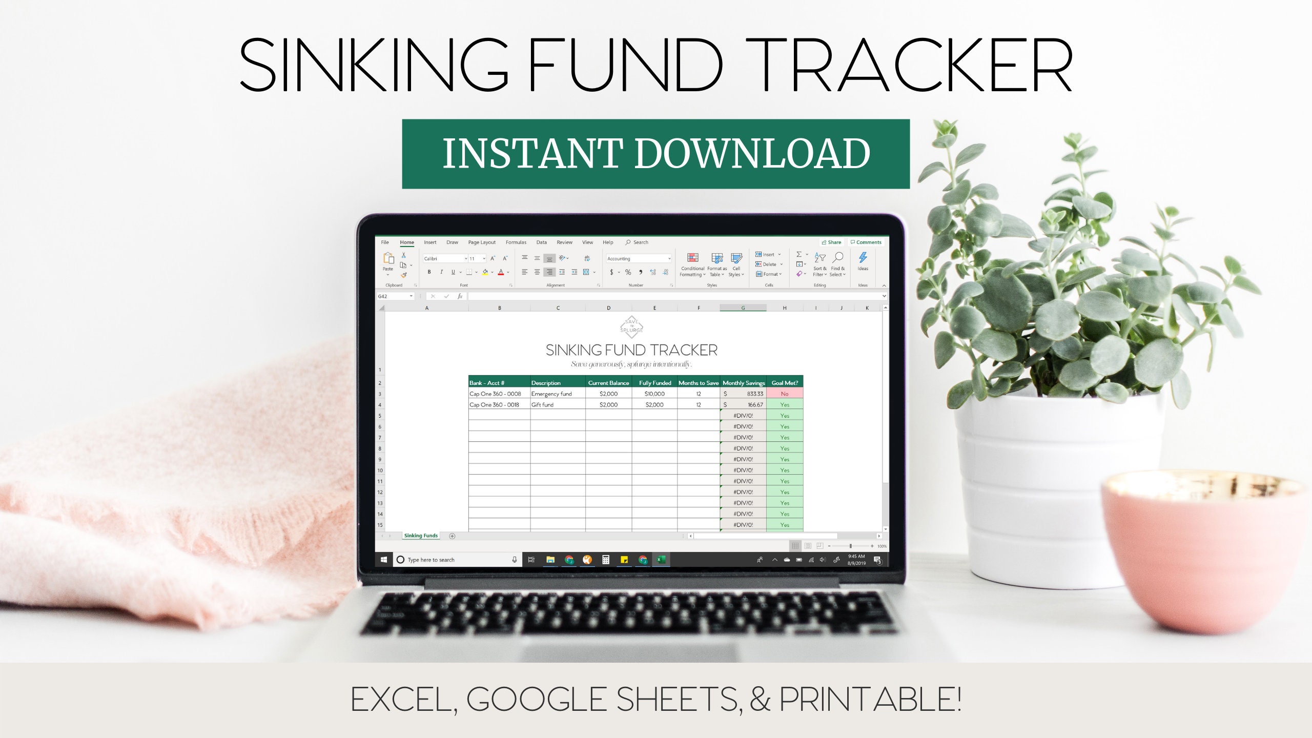 Sinking Funds Tracker Excel Google Sheets Printable - Etsy