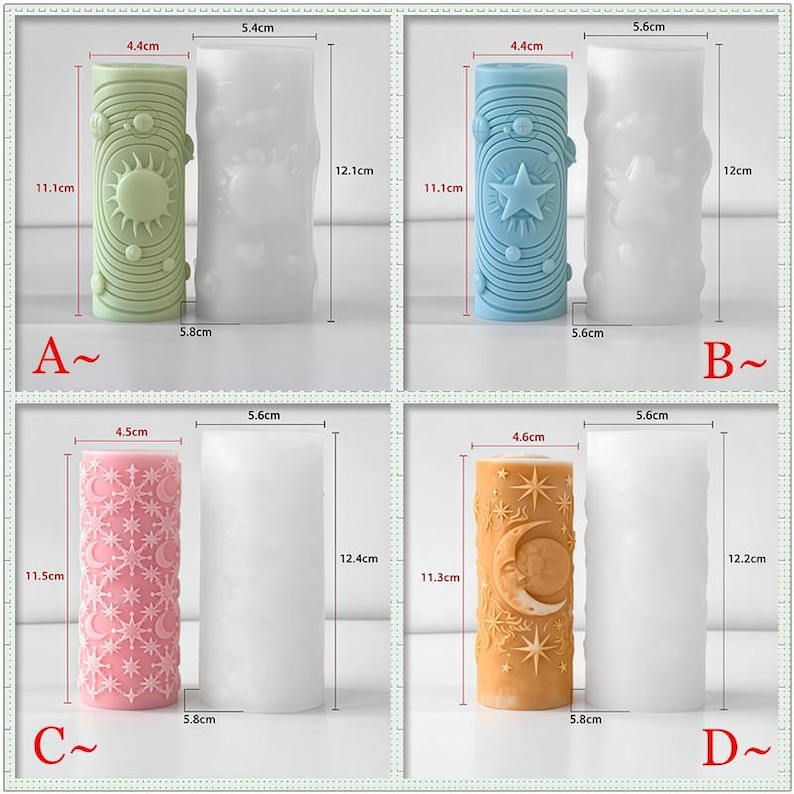 Planet Pillar Candle Silicone Mold-moon Phase Candle Mold-sun and Moon ...