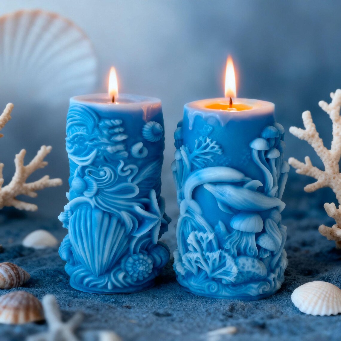 Ocean Pillar Candle Silicone Mold-dolphin Jellyfish Candle Mold-mermaid ...