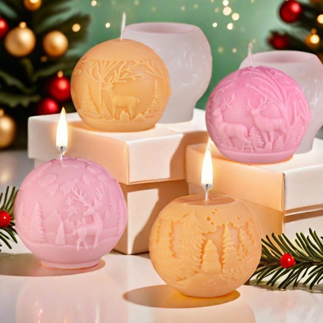 Christmas Candle Silicone Mold-christmas Ball Candle Mold-embossed Elk ...
