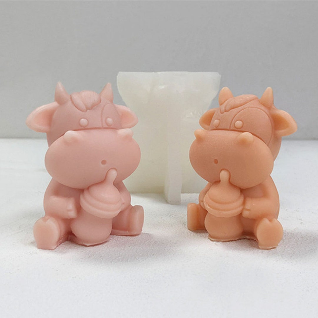 Cartoon Cow Silicone Mold-cute Baby Cow Candle Mold-cow Baby Bottle ...