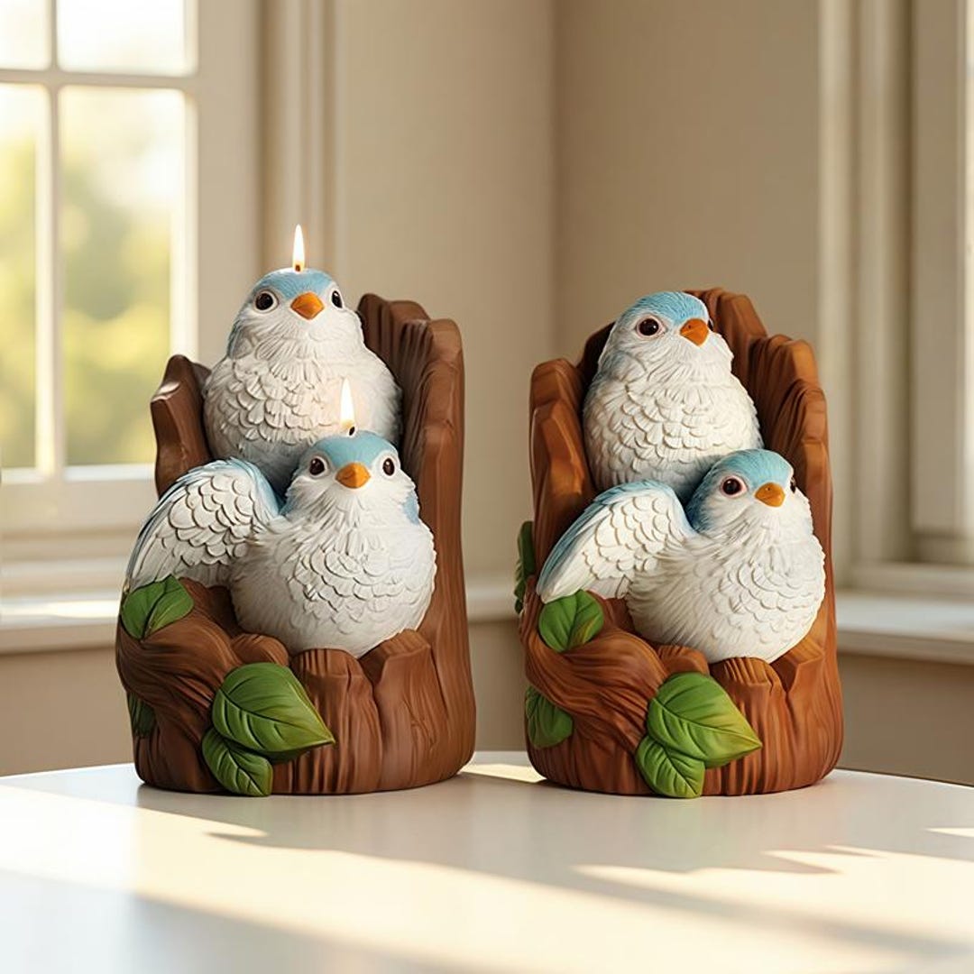 3D Bird Stump Candle Silicone Mold-sparrow Bird Candle Mold-double Bird ...