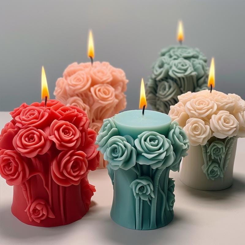 Embossed Flower Candle Silicone Mold-rose Pillar Candle Mold-flower ...