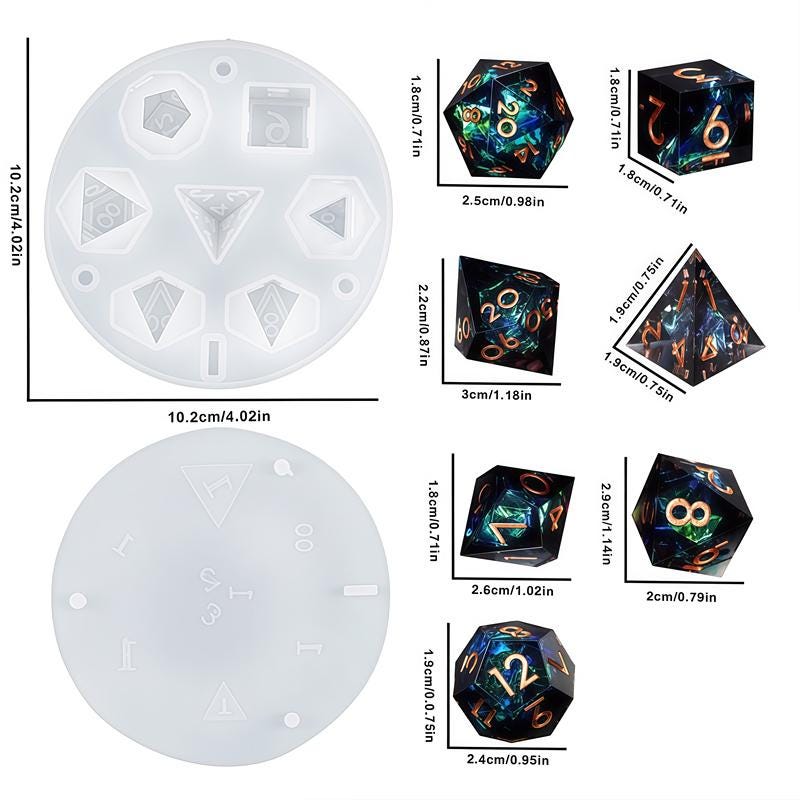 DND Dice Set Silicone Mold-dnd Dice Resin Mold-7 Sharp Edge Dice Mold ...