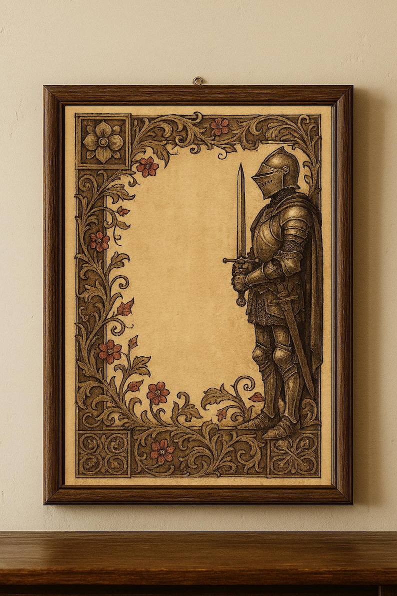 Medieval Knight Digital Frame – Vintage Style Ornamental Art | Instant ...