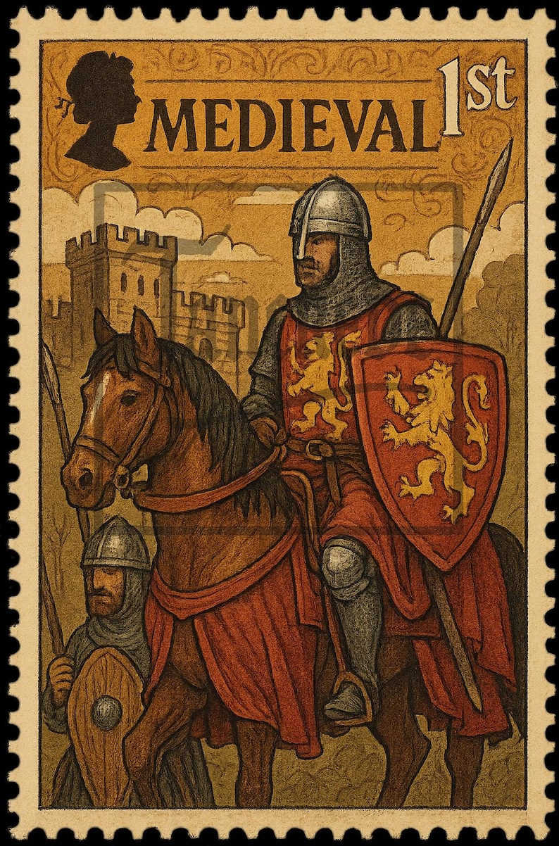 Medieval Knight Postage Stamps Digital Collection - 16 Unique Designs ...